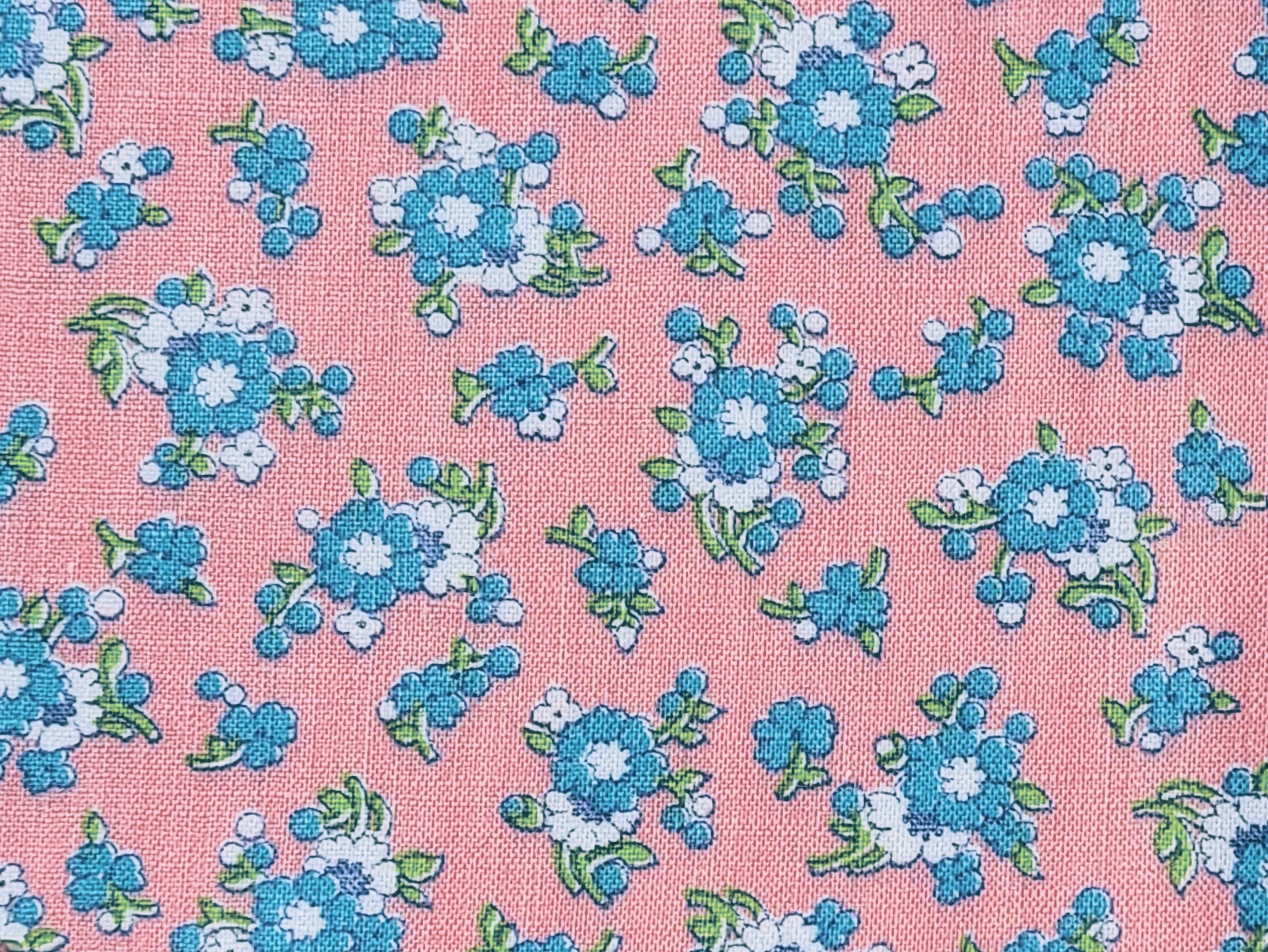 1930s Vintage Fabric - Cotton - Floral - Blue on Pink - By the Yard - – Revival Fabrics